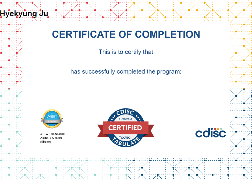 CDISC Standards Certification Test PASS Imtrial